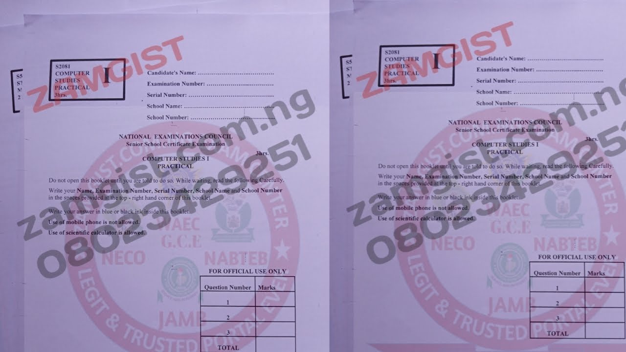 2021 NECO COMPUTER PRACTICAL QUESTIONS AND ANSWERS SUBS